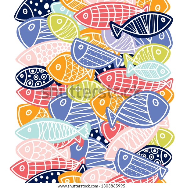 Cute Fish Kids Background Horizontal Seamless Stock Vector (Royalty ...