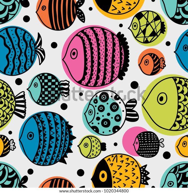 Cute Fish Kids Background Seamless Pattern Stock Vector (Royalty Free ...
