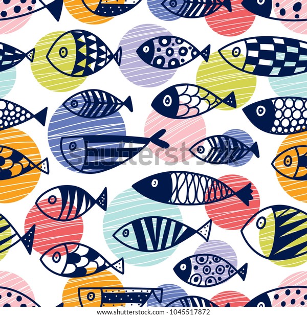 Cute Fish Kids Background Seamless Pattern Stock Vector (Royalty Free ...