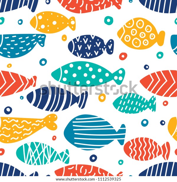 Cute Fish Kids Background Seamless Pattern 库存矢量图（免版税）1112539325 ...