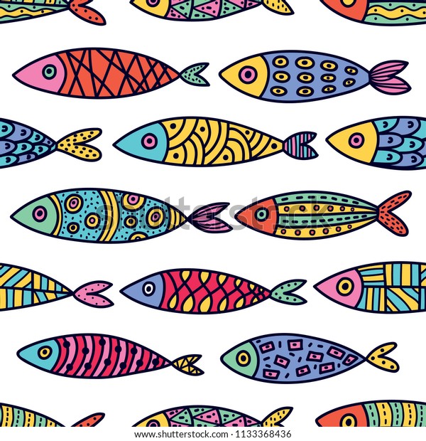 Cute Fish Kids Background Seamless Pattern Stock Vector (Royalty Free ...