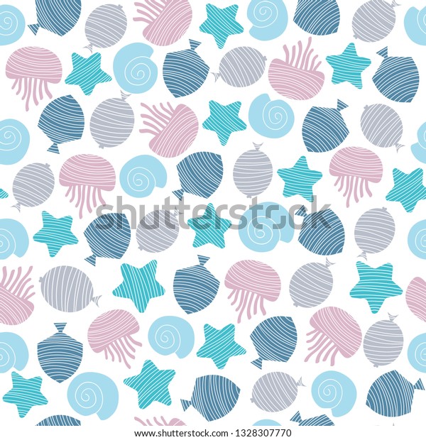 Cute Fish Kids Background Seamless Pattern Stock Vector (Royalty Free ...