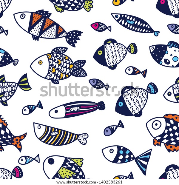Cute Fish Kids Background Seamless Pattern Stock Vector (Royalty Free ...