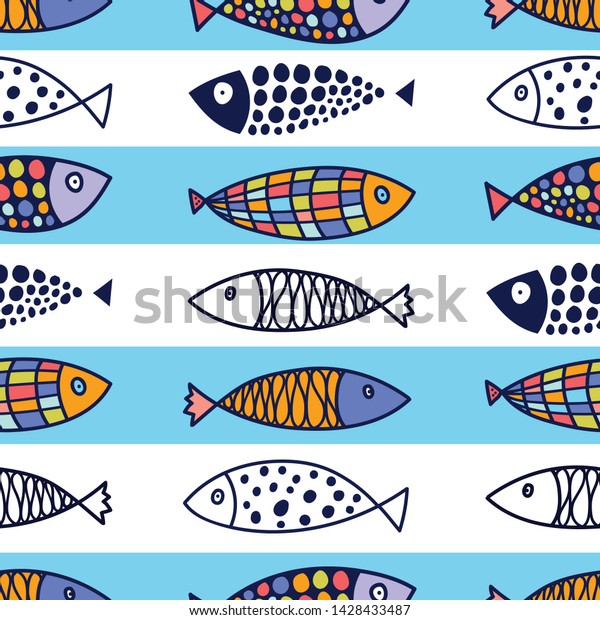 Cute Fish Kids Background Seamless Pattern Stock Vector (Royalty Free ...