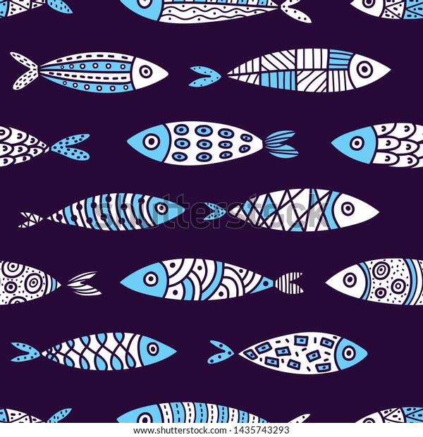 Cute Fish Kids Background Seamless Pattern Stock Vector (Royalty Free ...