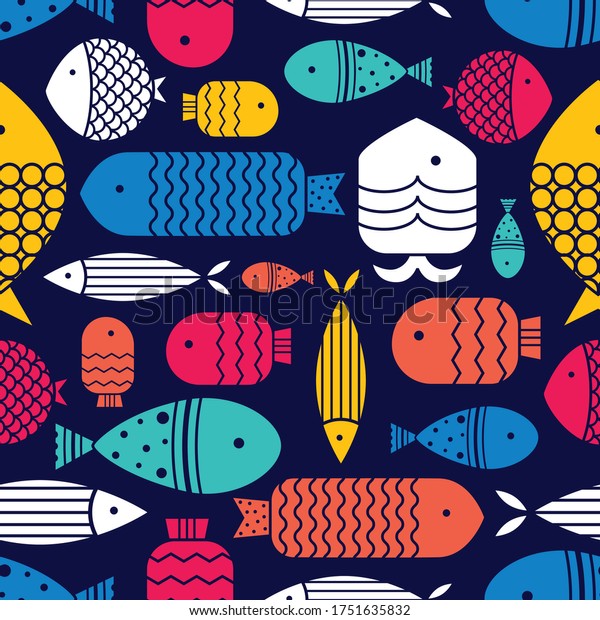 Cute Fish Kids Background Seamless Pattern Stock Vector (Royalty Free ...