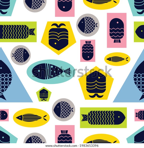 Cute Fish Kids Background Seamless Pattern Stock Vector (Royalty Free ...