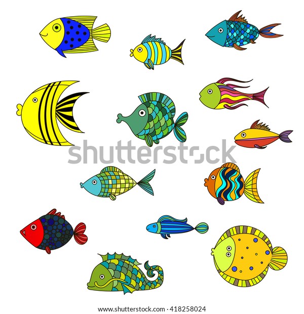 Cute Fish Vector Illustration Icons Set: vetor stock (livre de direitos ...