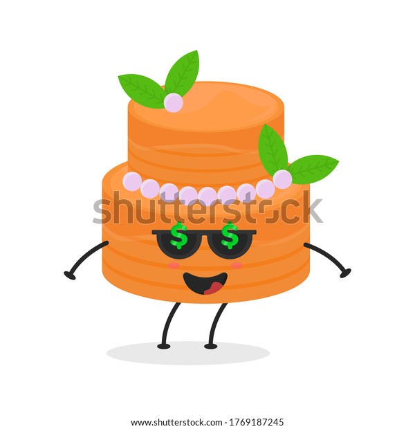 Cute Flat Cartoon Birthday Cake Illustration Stock Vector (Royalty Free ...