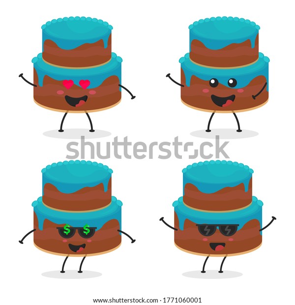 Cute Flat Cartoon Birthday Cake Illustration Stock Vector (Royalty Free ...