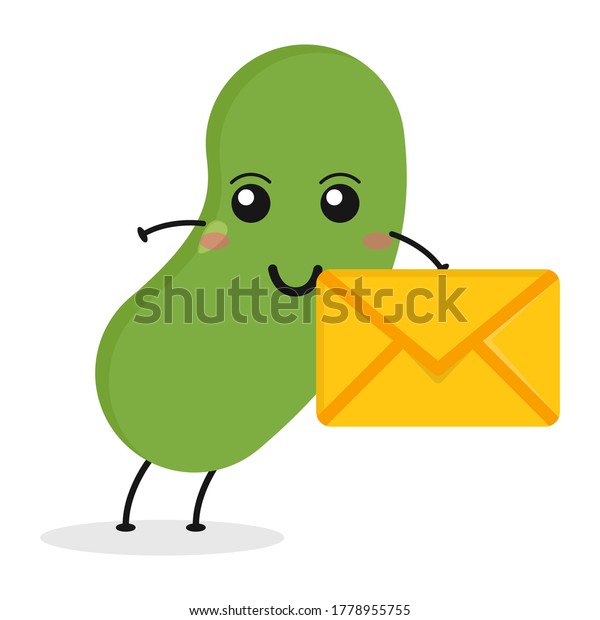 Cute Flat Cartoon Green Bean Holding Stock Vector (Royalty Free ...