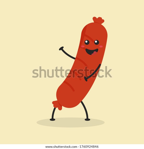 Cute Flat Cartoon Sausage Illustration Vector Stock Vector (Royalty ...