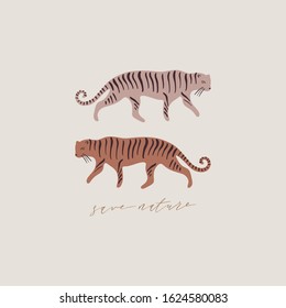 Cute Flat Cartoon Tiger Protection Poster Stock Vector (Royalty Free ...