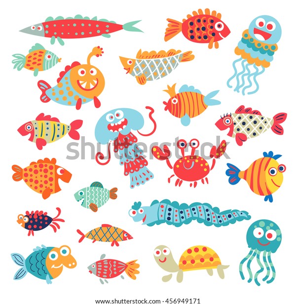 Stock vektor „Cute Flat Fish Set Flat Little“ (bez autorských poplatků ...