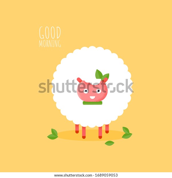 Cute Flat Sheep Character Smiling Eating Stock Vector (Royalty Free ...