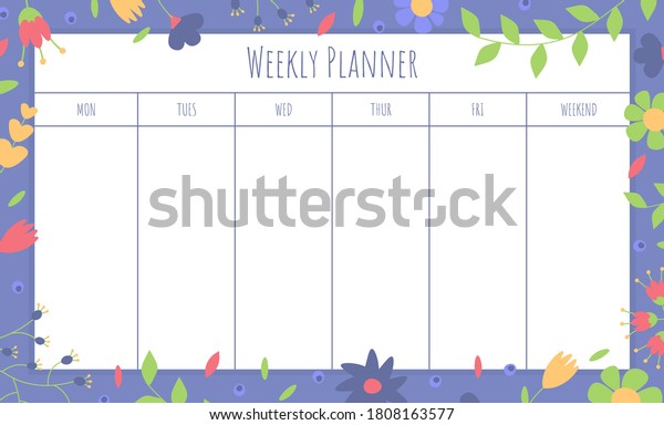 Cute Floral Weekly Planner Flowers Leaves Stock Vector (Royalty Free ...
