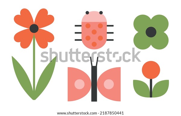 Cute Flowers Insects Little Set Design Stock Vector (Royalty Free ...