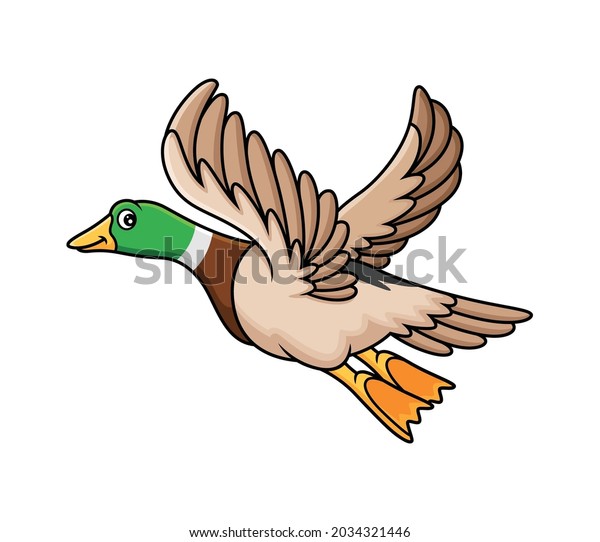 Cute Flying Duck Cartoon Isolated On Stock Vector (Royalty Free ...