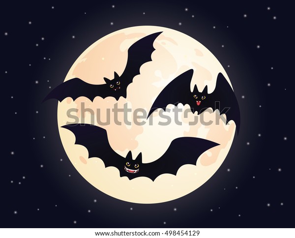 Cute Flying Smiling Bats Set Funny Stock Vector (Royalty Free ...