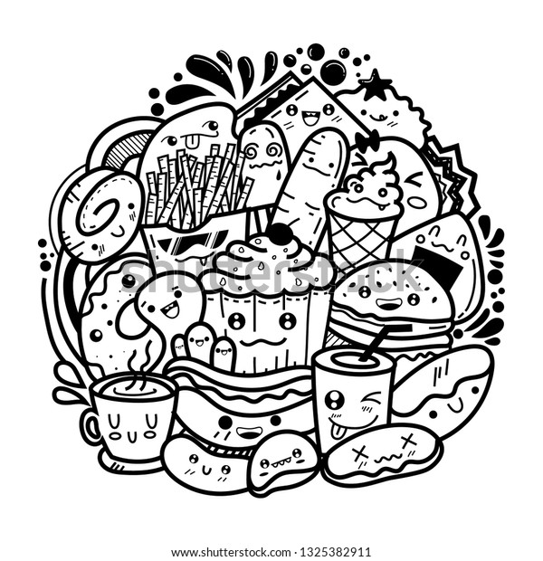 Cute Food Doodles Vector Stock Vector (Royalty Free) 1325382911 ...