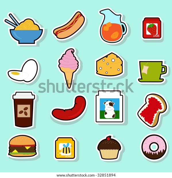 Cute Food Icons Stock Vector (Royalty Free) 32851894