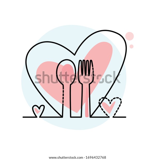 Cute Fork Spoon Heart Shape Love Stock Vector (Royalty Free) 1696432768 ...