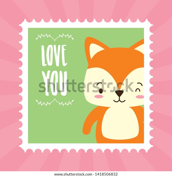 Cute Fox Animal Mail Stamp Vector Stock Vector (Royalty Free ...