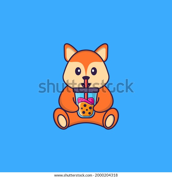 Cute Fox Drinking Boba Milk Tea Stock Vector (Royalty Free) 2000204318 ...