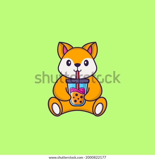 Cute Fox Drinking Boba Milk Tea Stock Vector (Royalty Free) 2000822177 ...