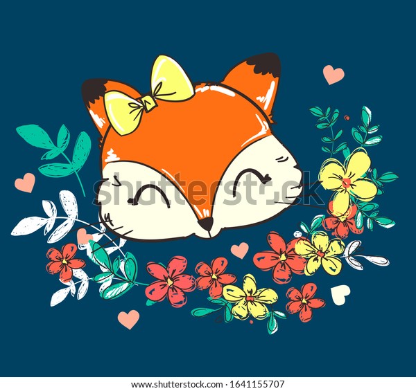 Cute Fox Flowers Vector Illustration Sketch Stock Vector (Royalty Free ...