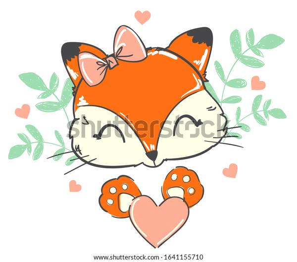 Cute Fox Heart Vector Illustration Sketch Stock Vector (Royalty Free ...