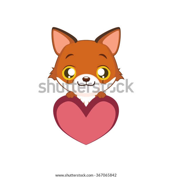 Cute Fox Holding Heart Stock Vector (Royalty Free) 367065842