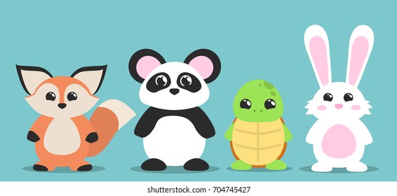 「Cute Fox Panda Turtle Rabbit」のベクター画像素材（ロイヤリティフリー） 704745427 | Shutterstock