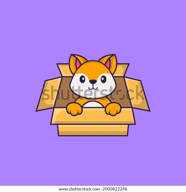 Cute Fox Playing Box Animal Cartoon Stock Vector (Royalty Free ...
