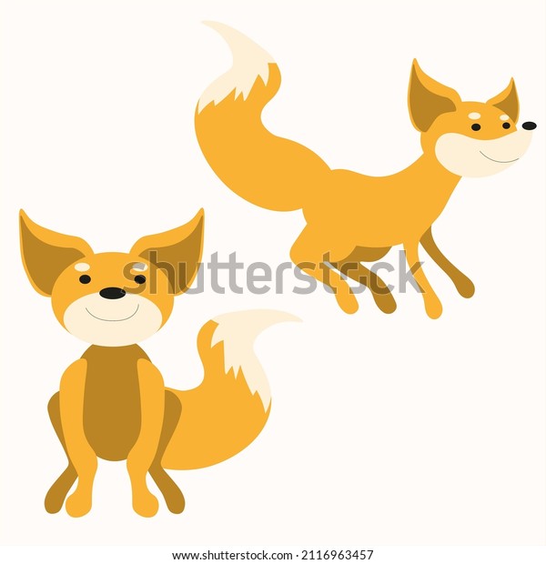 Cute Foxes Cartoon Characters Vector Illustration Stock Vector (Royalty ...