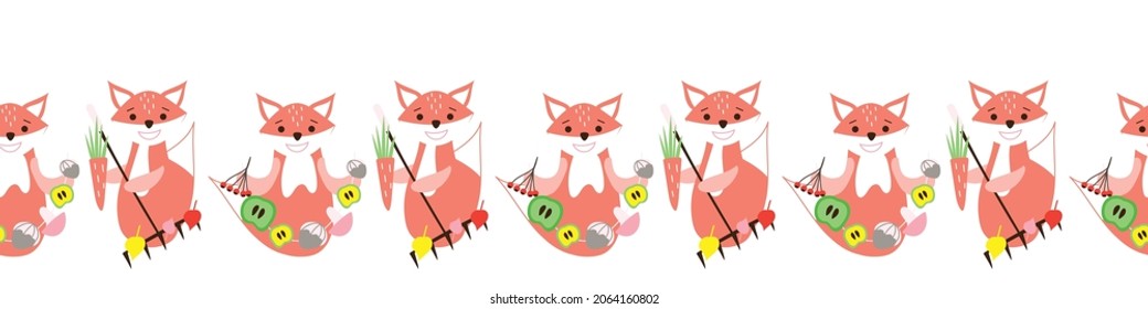 Cute Foxes Decorative Seamless Border Autumn Stock Vector (Royalty Free ...