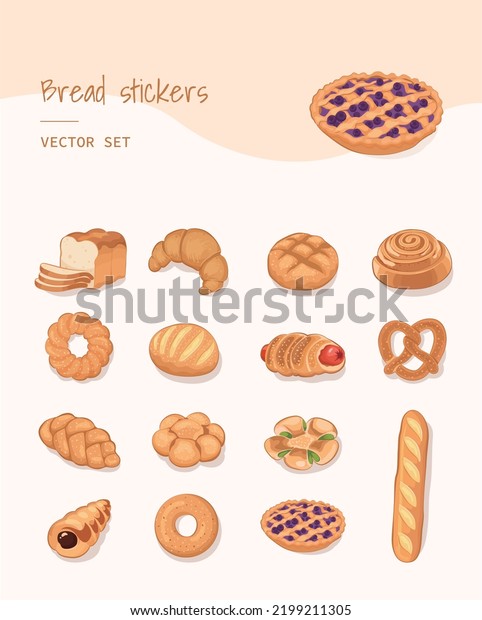 Cute Fresh Handdrawn Bread Elements Stickers Stock Vector (Royalty Free ...