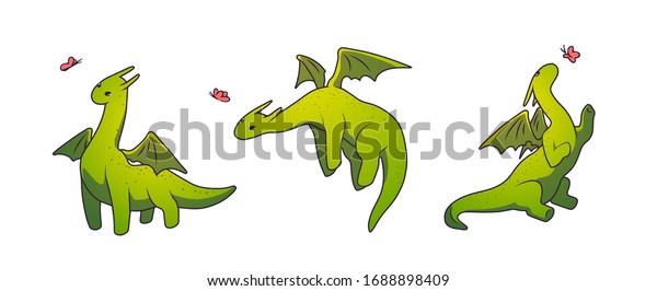 Cute Friendly Curious Dragon Flying Friend Stock Vector (Royalty Free ...