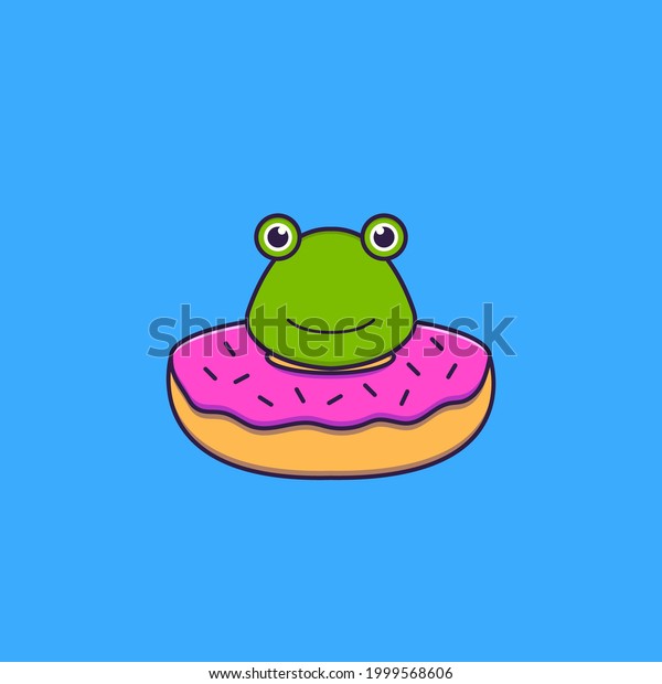 Cute Frog Donut On His Neck Stock Vector (Royalty Free) 1999568606 ...