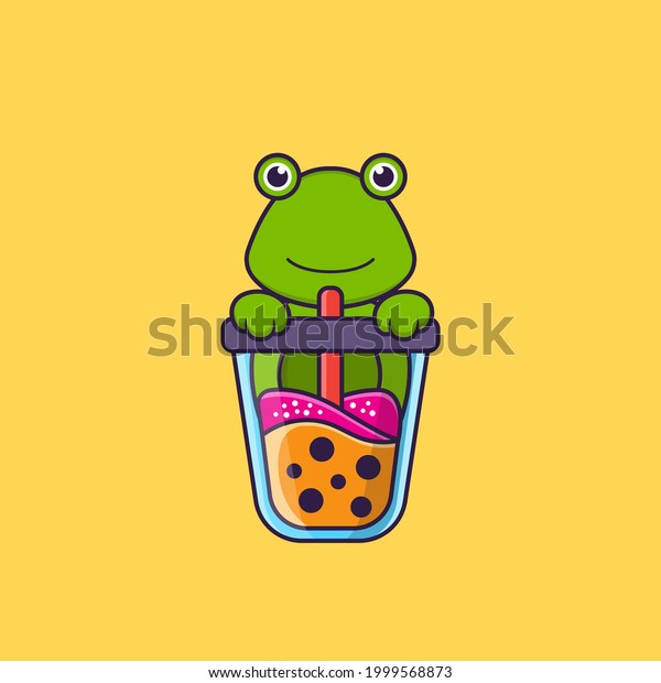 Cute Frog Drinking Boba Milk Tea Stock Vector (Royalty Free) 1999568873 ...