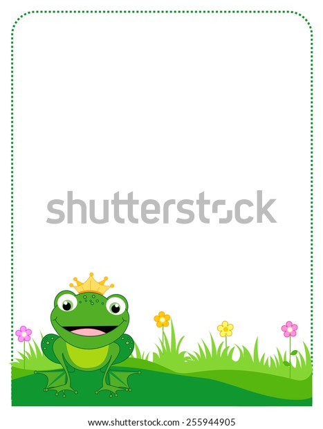 Cute Frog Golden Crown Border Frame Stock Vector (Royalty Free) 255944905