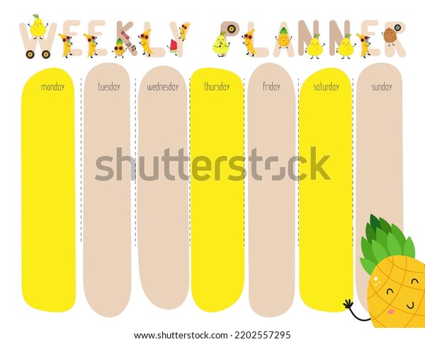 Cute Fruits Weekly Planner Pineapple Fruit Stock Vector (Royalty Free ...