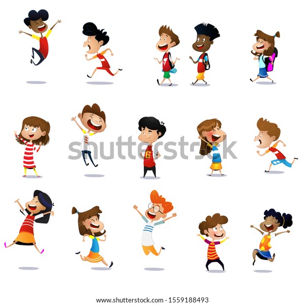 Cute fun character set of kids. Cartoon vector illustration