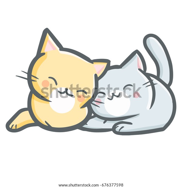 Cute Funny 2 Cats Close Together Stock Vector (Royalty Free) 676377598 ...