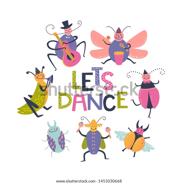 Cute Funny Beetles Musicians Set Cartoon: เวกเตอร์สต็อก (ปลอดค่า ...