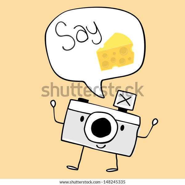 Cute Funny Camera Say Cheese Text Stock Vector (Royalty Free) 148245335