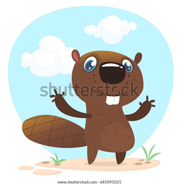 Cute Funny Cartoon Vector Beaver Waving Stock Vector (Royalty Free ...