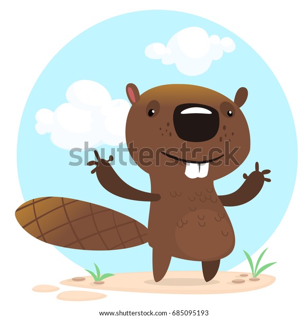 Cute Funny Cartoon Vector Beaver Waving Stock Vector (Royalty Free ...