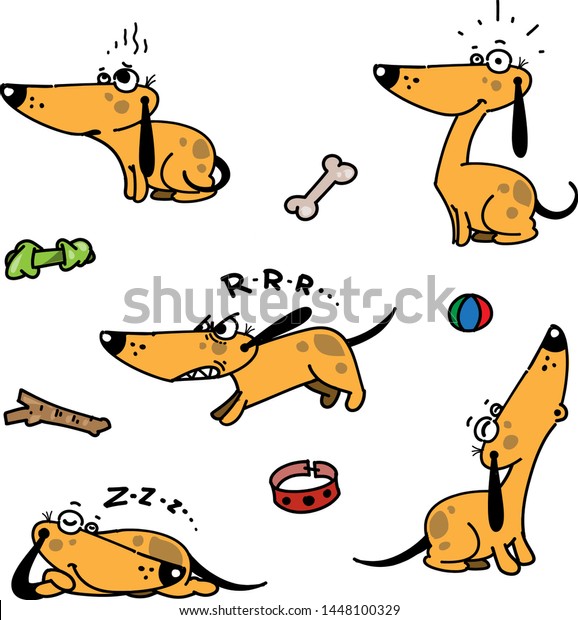 Cute Funny Dog Different Positions Pet Stock Vector (Royalty Free ...