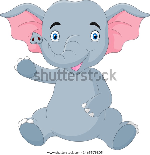 Cute Funny Elephant Cartoon Waving Stock Vector (Royalty Free ...